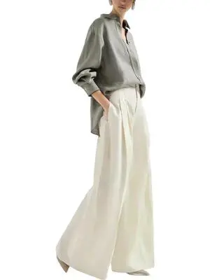 Brunello Cucinelli Wide Leg Zip Palazzo Trousers - Neutrals