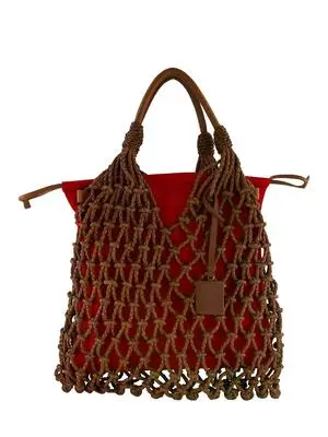PAULA Medium Macramé-net Tote Bag - Red