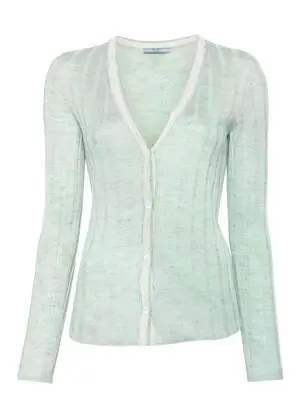 Prada Ribbed Knit V-neck Cardigan - Green