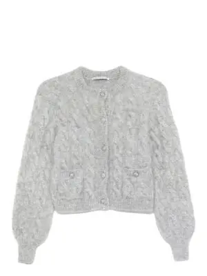 Alessandra Rich Cable Knit Sequin Embellished Cardigan - Grey