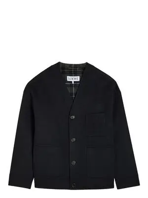 Loewe Embossed-anagram Wool And Cashmere-blend Cardigan - Navy