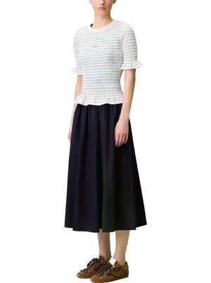 Claudie Pierlot Striped Knit Top With Frill Trim - Neutrals