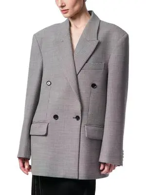 ARTICLE TEN Houndstooth Double-breasted Blazer - Grey