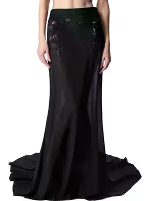 ARTICLE TEN Semi-sheer Maxi Skirt With Lace Detail - Black