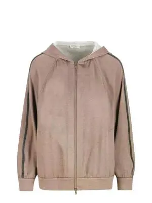 Brunello Cucinelli Hooded Zip-up With Sporty Stripes - Neutrals