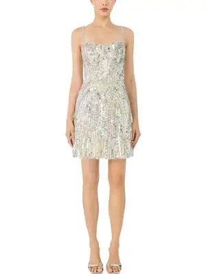 Jenny Packham Embellished Structured Bodice Mini Dress - Silver