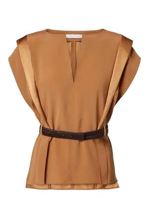 Max Mara Max Mara Belted Crepe Top Brown