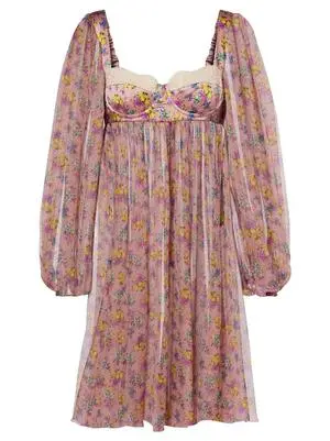 Dolce & Gabbana Floral Lace-trimmed Silk And Cotton-blend Chiffon Minidress - Pink
