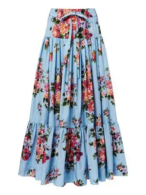 Dolce & Gabbana Dolce&Gabbana Floral Cotton Poplin Maxi Skirt Blue