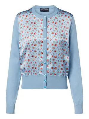 Dolce & Gabbana Floral Paneled Silk Satin Cardigan - Blue