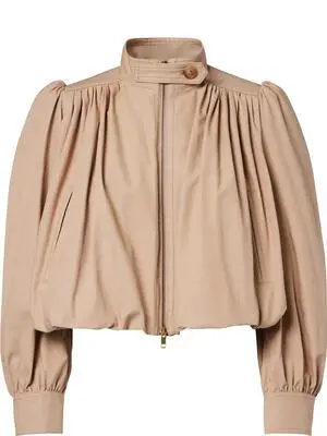 Chloé Chloe Gathered Cropped Cotton Canvas Jacket Beige