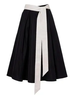 Max Mara S Max Mara Baschi Pleated Cotton-Blend Midi Skirt Black