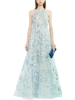SAIID KOBEISY Embroidered Tulle Gown - Blue
