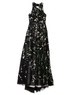 SAIID KOBEISY Embroidered Tulle Long Dress With Sequins - Black