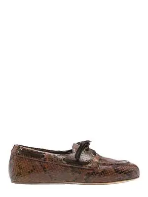 3JUIN Snakeskin Effect Boat Shoes - Brown