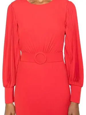 NISSA Belted Midi Dress - Red
