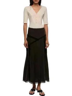 Bimba Y Lola Lace Trim Midi Skirt - Brown