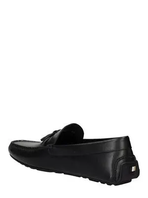 BOSS Leather Driver Moccasins With Bow Trim Black