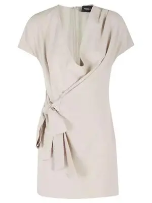 Federica Tosi Draped V-neck Mini Dress - Neutrals