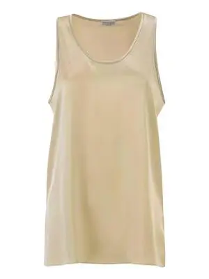 Brunello Cucinelli Sleeveless Satin Scoop Neck Top - Neutrals