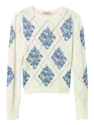 TWINSET Diamond Pattern Jumper With Floral Print - White