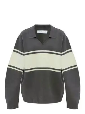 SAMSOE SAMSOE Saanne Striped Collared Sweatshirt - Grey