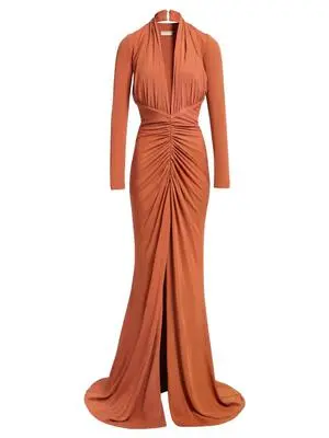ELIE SAAB Elie Saab Criss-Cross Halterneck Maxi Dress With Ruched Detail And Front Slit