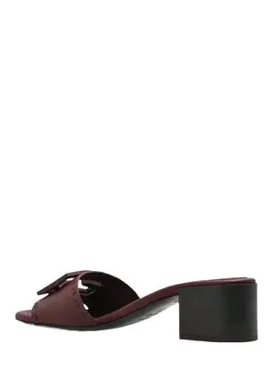 Fendi Burgundy Tumbled Leather Ff Logo Slides - Red
