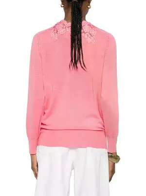 ERMANNO FIRENZE Lace-detail V-neck Top - Pink