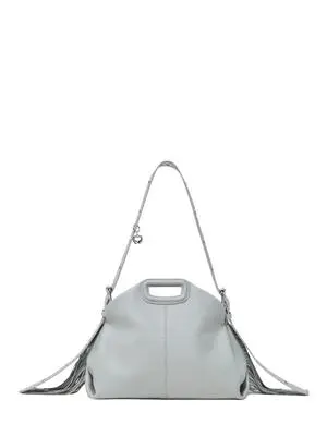 Maje Grained Leather Shoulder Bag With Fringe Detailing - Grey