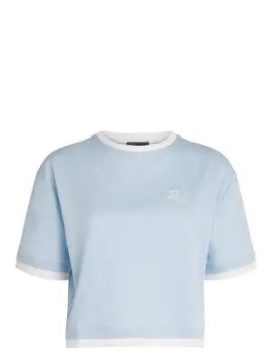Maje Cotton Cropped T-shirt With Embroidered Logo - Blue