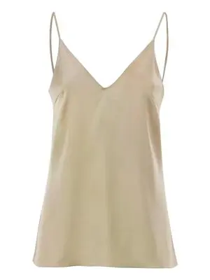 Brunello Cucinelli Stretch V-neck Silk Top - Neutrals