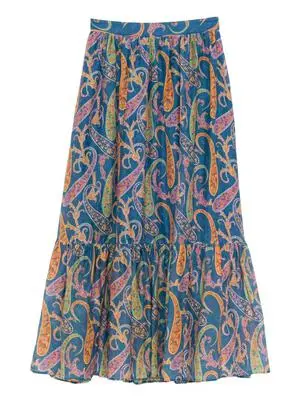 Etro Paisley Print Tiered Maxi Skirt - Blue