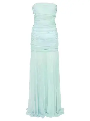 Retrofete Adele Ruched Strapless Dress Blue