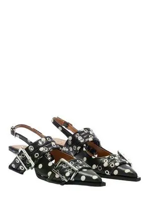 GANNI Polka-dot Buckle Slingback Pumps - Black