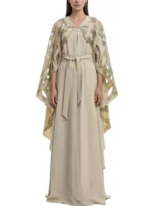 SAIID KOBEISY V-neck Cape-effect Gown - Neutrals