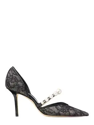 JIMMY CHOO Aurelie 85 Lace Pumps With Pearl Embellishment - Black