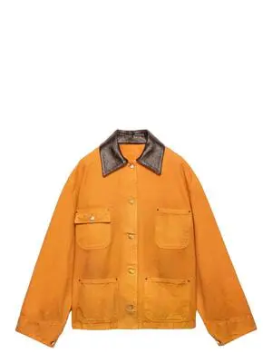 Prada Canvas Jacket With Leather Collar - Brown