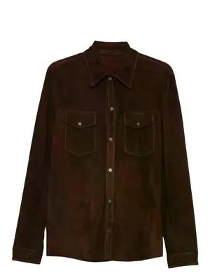 SALVATORE SANTORO Dark Suede Patch Pocket Shirt - Brown