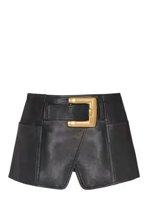 Balmain Belted Leather Mini Skirt - Black
