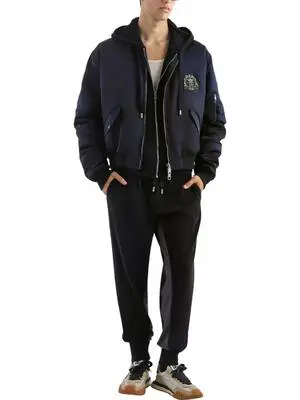 Dolce & Gabbana Embroidered Hooded Bomber Jacket - Blue