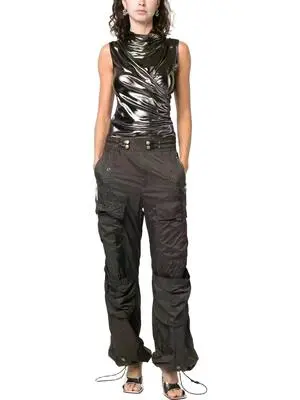 Blumarine Sleeveless Metallic Mock Neck Top - Grey