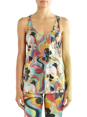 Etro Sleeveless Racerback Top With Abstract Print - Blue