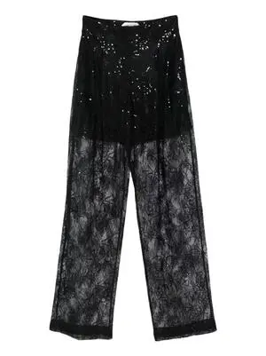 Alberta Ferretti Sequin Embellished Lace Trousers - Black