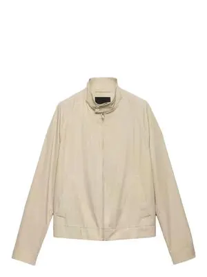 Prada Cotton Zip-up Jacket With Band Collar - Neutrals