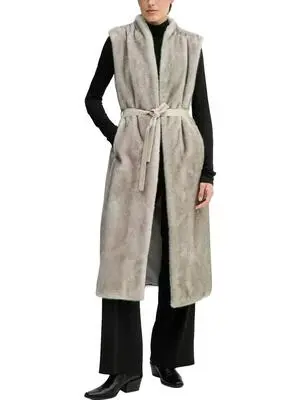 GAUDI Sleeveless Tie Belt Faux Fur Jacket - Grey