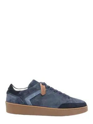Canali Suede Panelled Round Toe Lace-up Sneakers - Blue