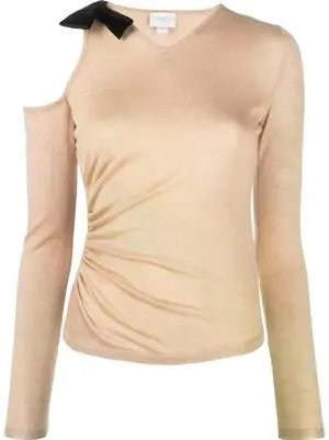Giambattista Valli Camel Brown Cashmere-silk Blend Bow Detail Cut-out Jumper - Neutrals