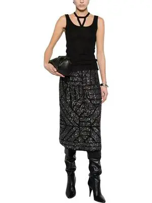 CIRCUS HOTEL Geometric Sequin Embellished Midi Skirt - Silver