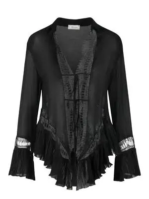 Blumarine Lace Insert Ruffle Shirt - Black